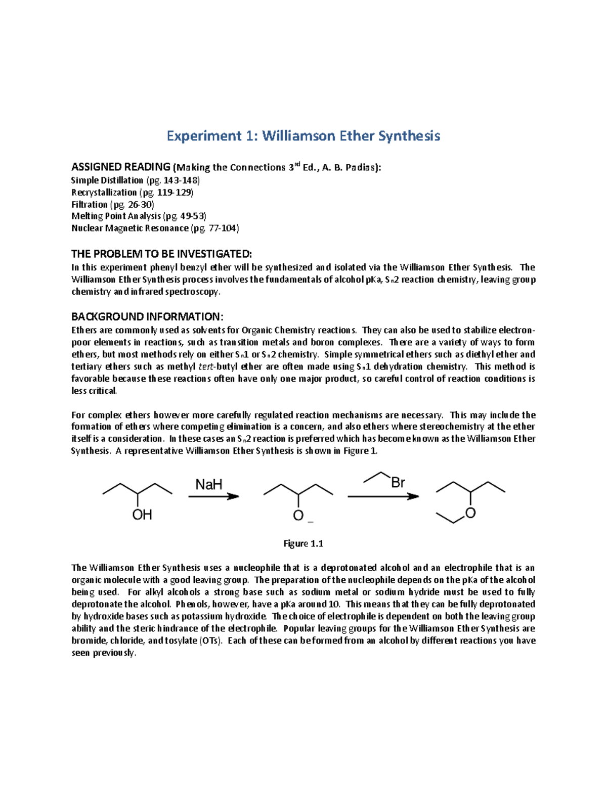 Exp-1-Williamson Ether Synthesis - Experiment 1: Williamson Ether ...