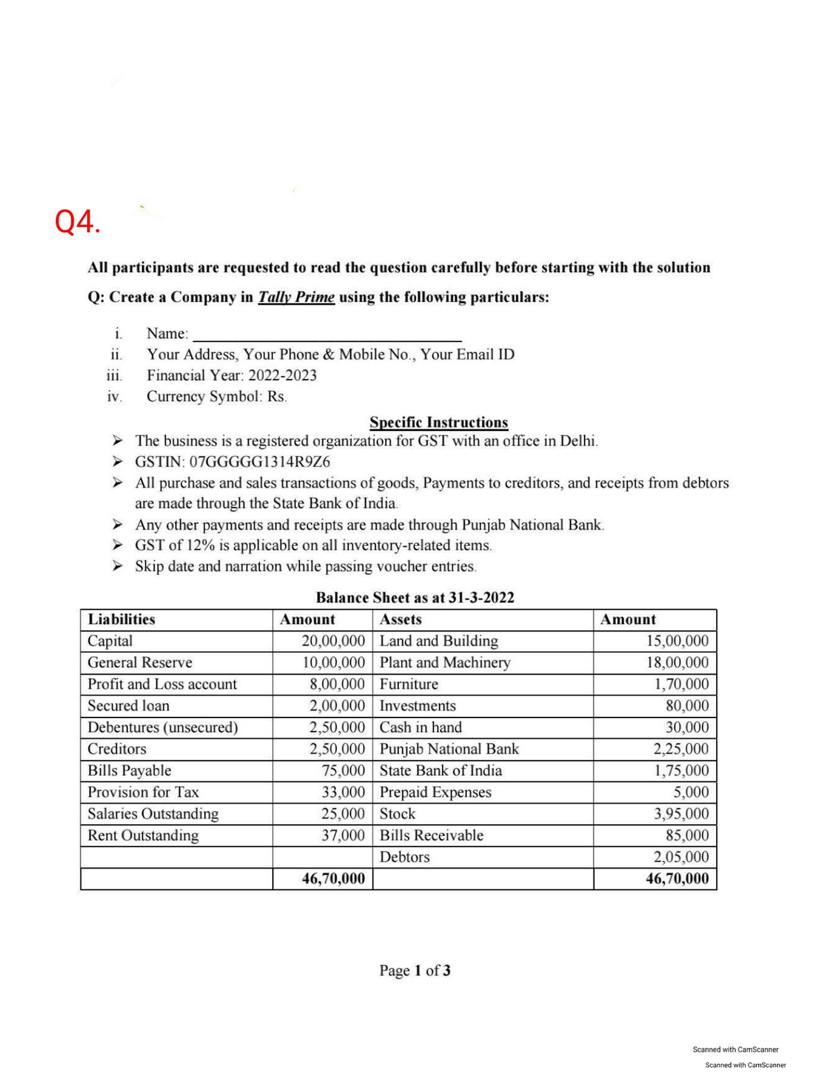Tally Prime Company Creation Exercise - Q4 Instructions - Studocu