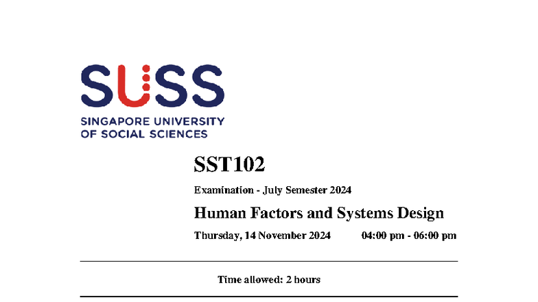 SST102 July 2024 Examination: Human Factors & Systems Design - Studocu
