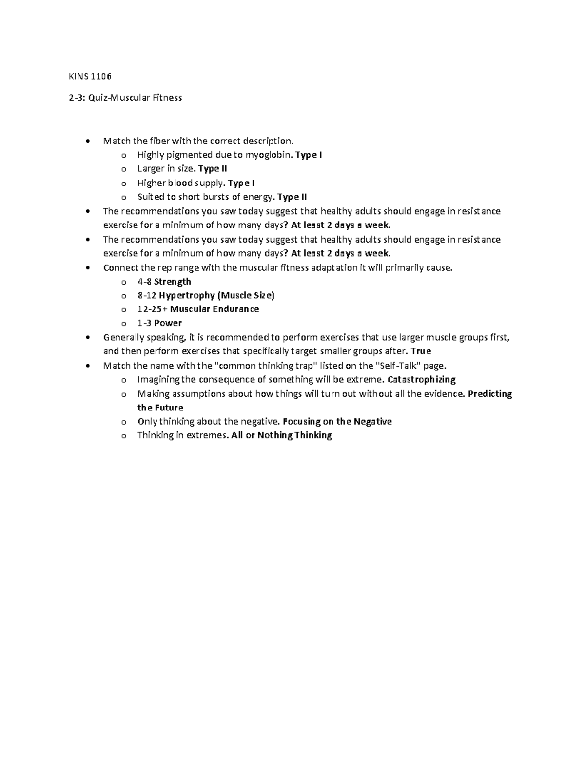 Muscular Strength And Endurance Quiz