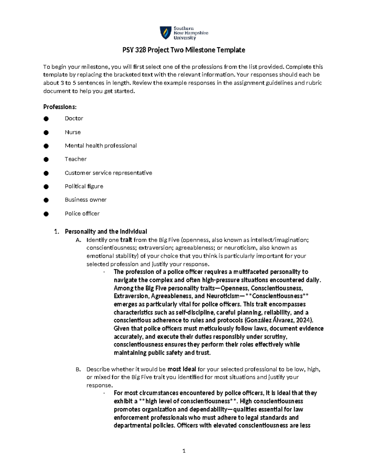 PSY 328 Project Two Milestone: Big Five Traits in Policing - Studocu