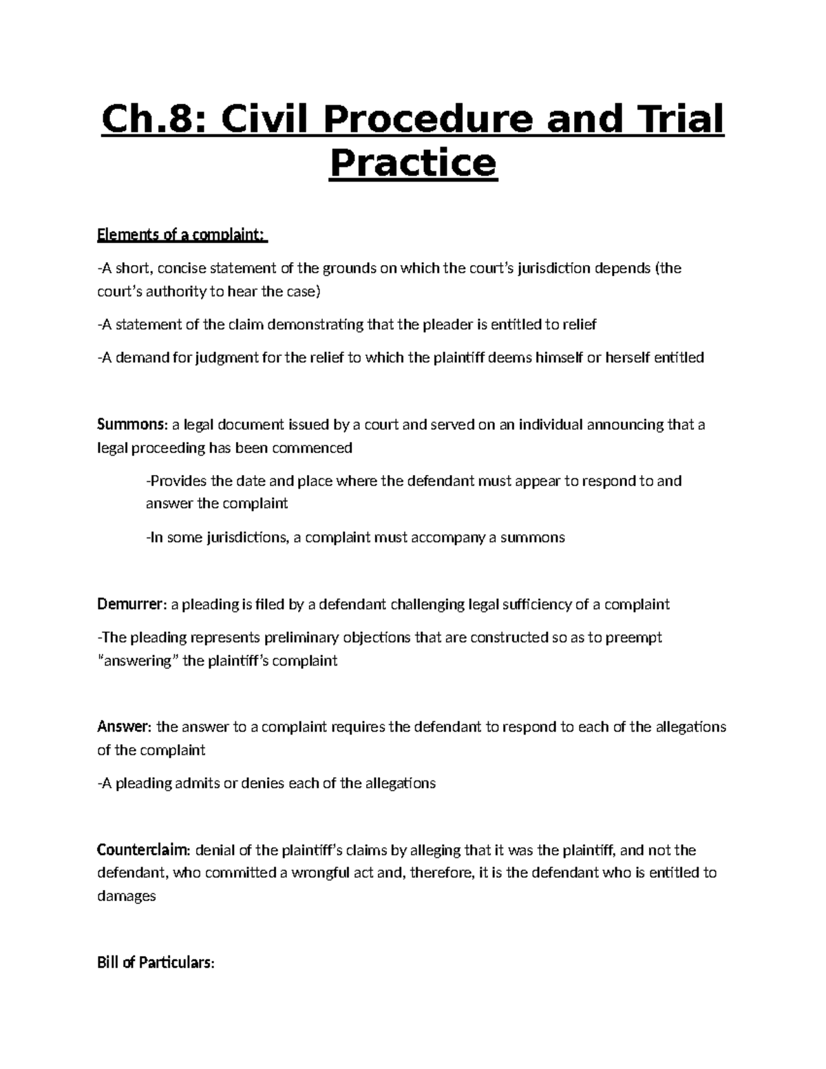 Ch. 8: Key Concepts in Civil Procedure & Trial Practice - Studocu