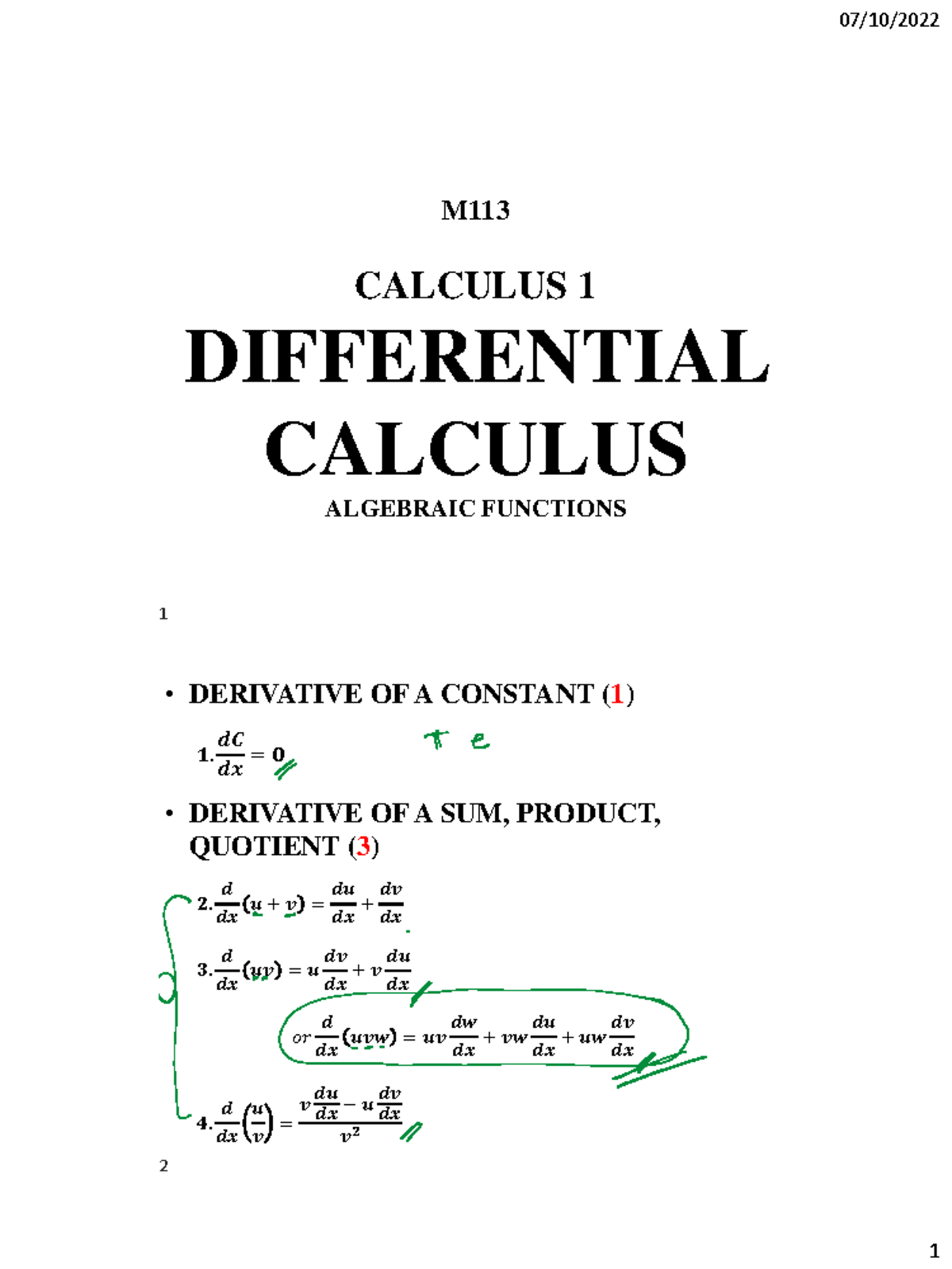 Differential- Chapter-4- Algebraic- Functions - BSEE 1A - M CALCULUS 1 DIFFERENTIAL CALCULUS ...