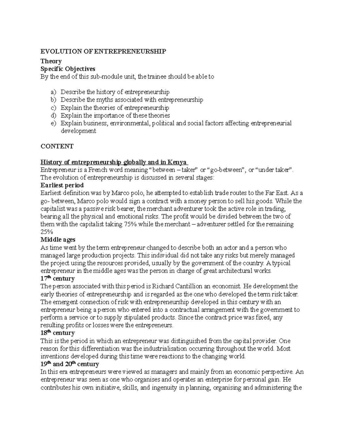 Evolution of Entrepreneurship: Key Theories & Historical Insights - Studocu