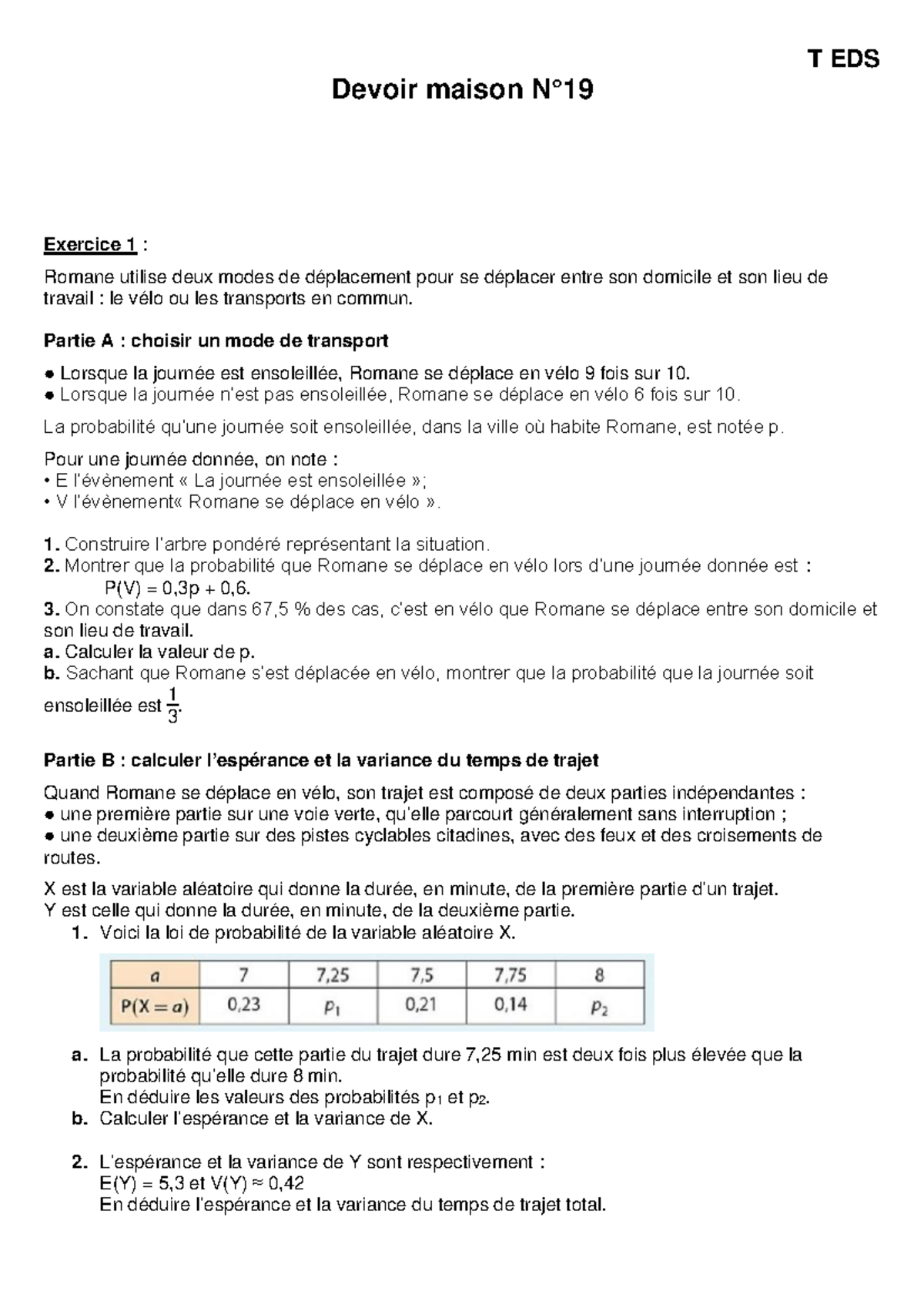 Dm19 va lsjwztuxlk - dm de maths - T EDS Devoir maison N°1 9 Exercice 1 : Romane utilise deux ...