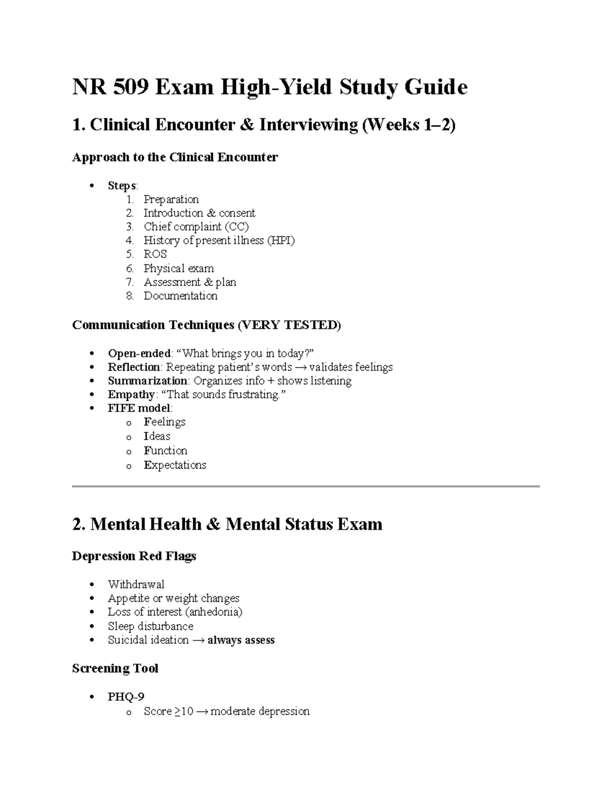 NR 509 High-Yield Exam Study Guide: Clinical Encounter & Key Concepts ...