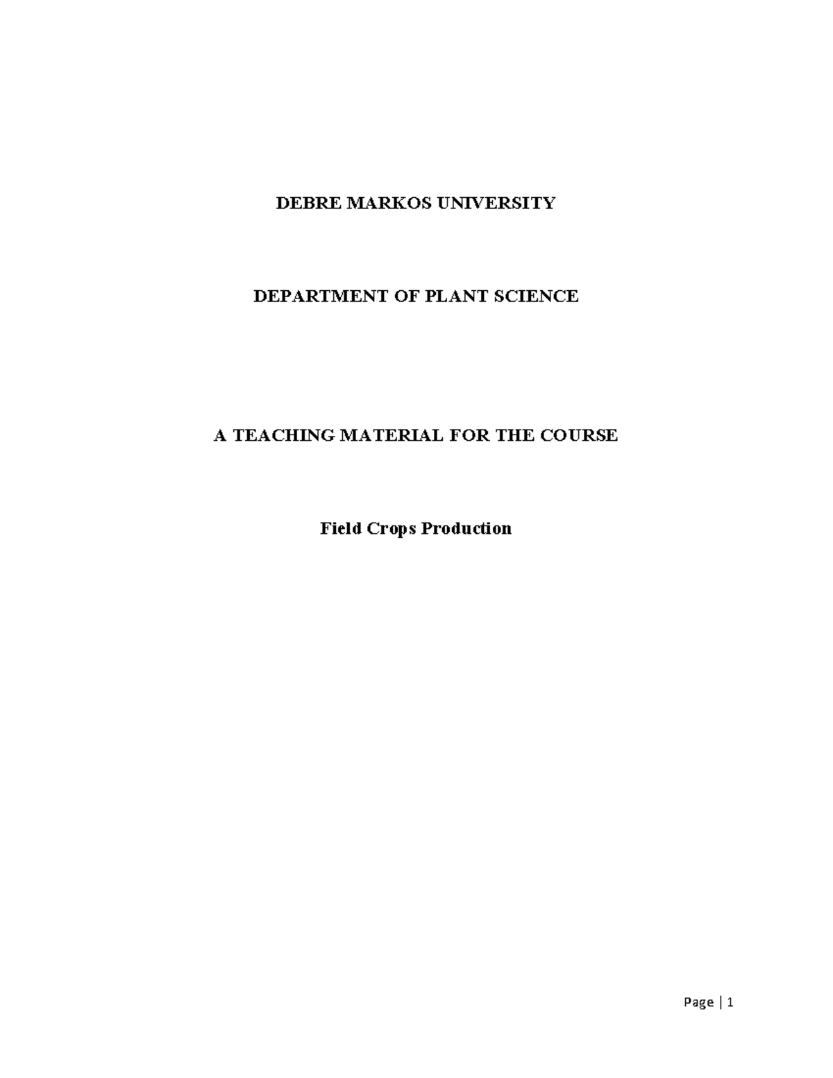 Field Crops Production Teaching Material - Plant Science Course - Studocu