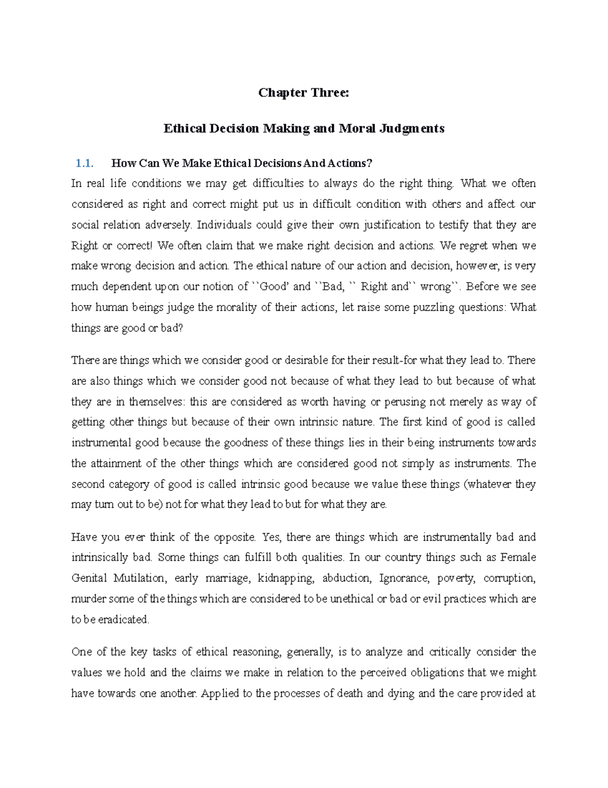 Civics chapter 3 - Lecture notes 3 - Chapter Three: Ethical Decision ...