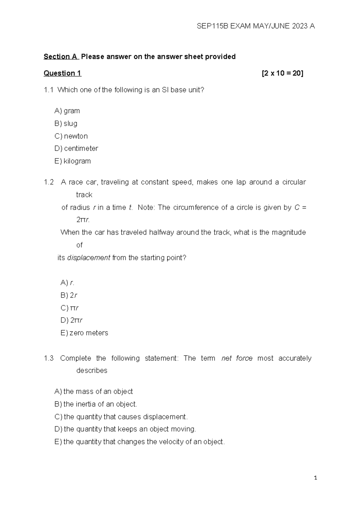 SEP115B EXAM 2023 A - Comprehensive Answer Key and Solutions - Studocu
