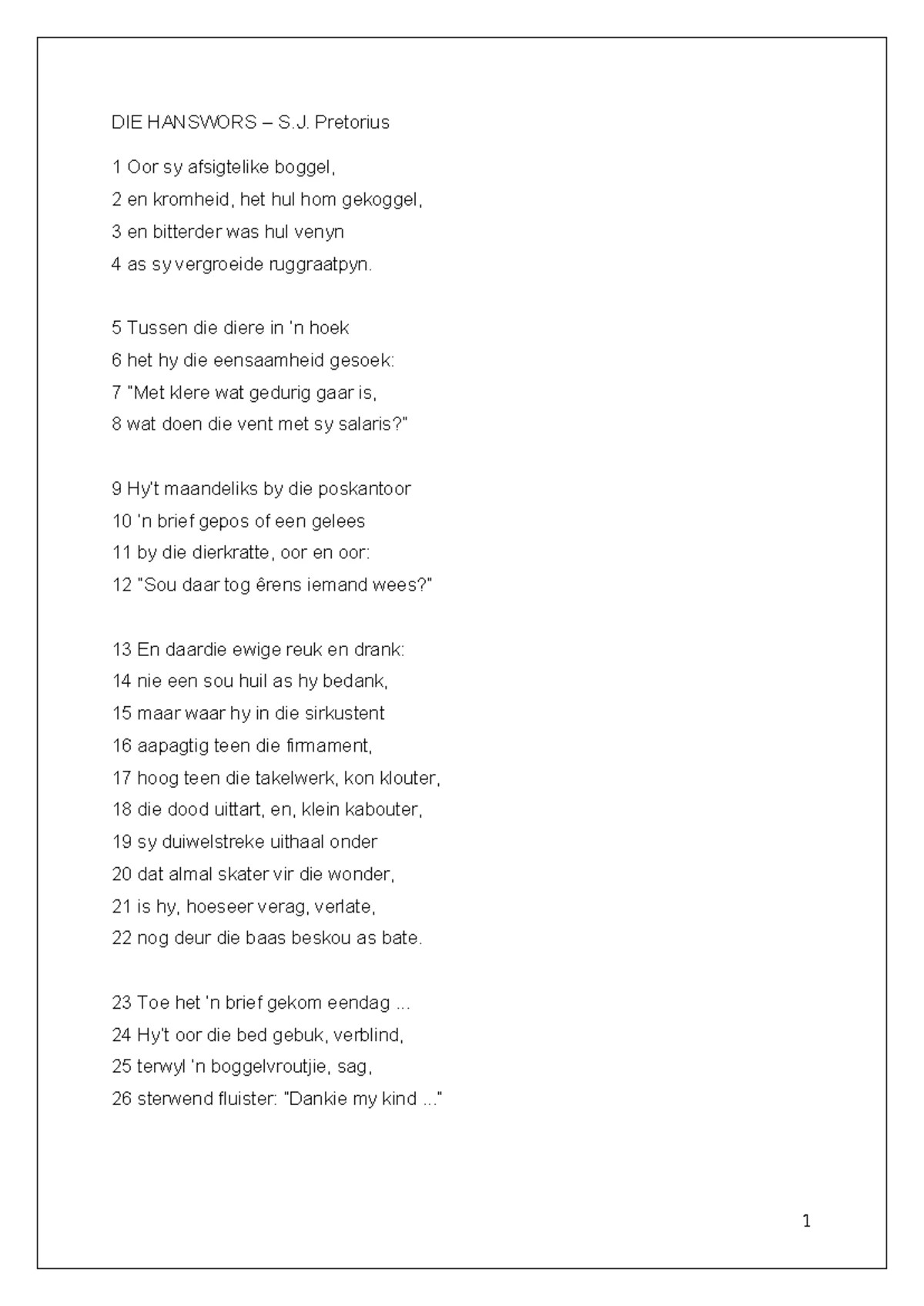 FET - Ken jy die see? - Gedigte analise en vrae antwoord - Studocu