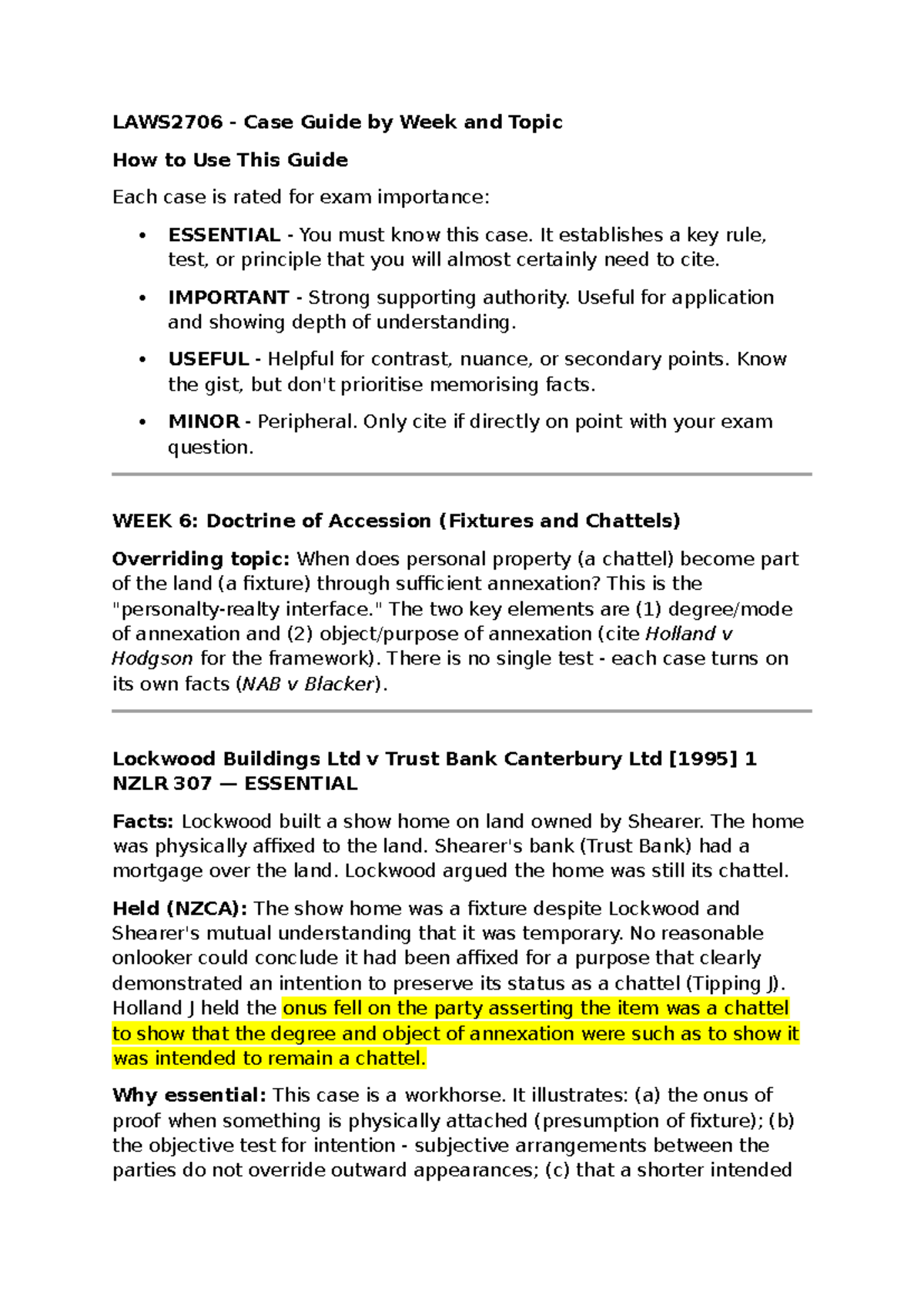 LAWS2706 Property Law Case Summaries: Key Cases and Principles - Studocu