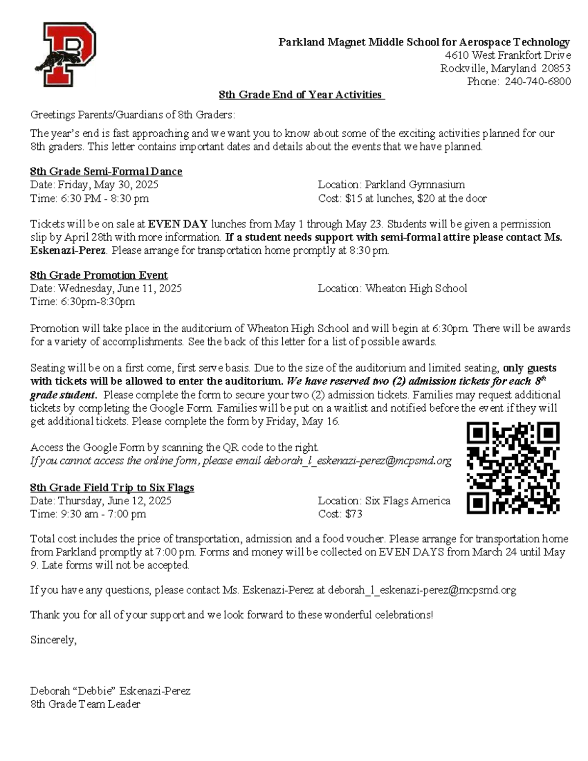 24-25 8th Grade End of Year Activities Parent Information Sheet - 4610 ...