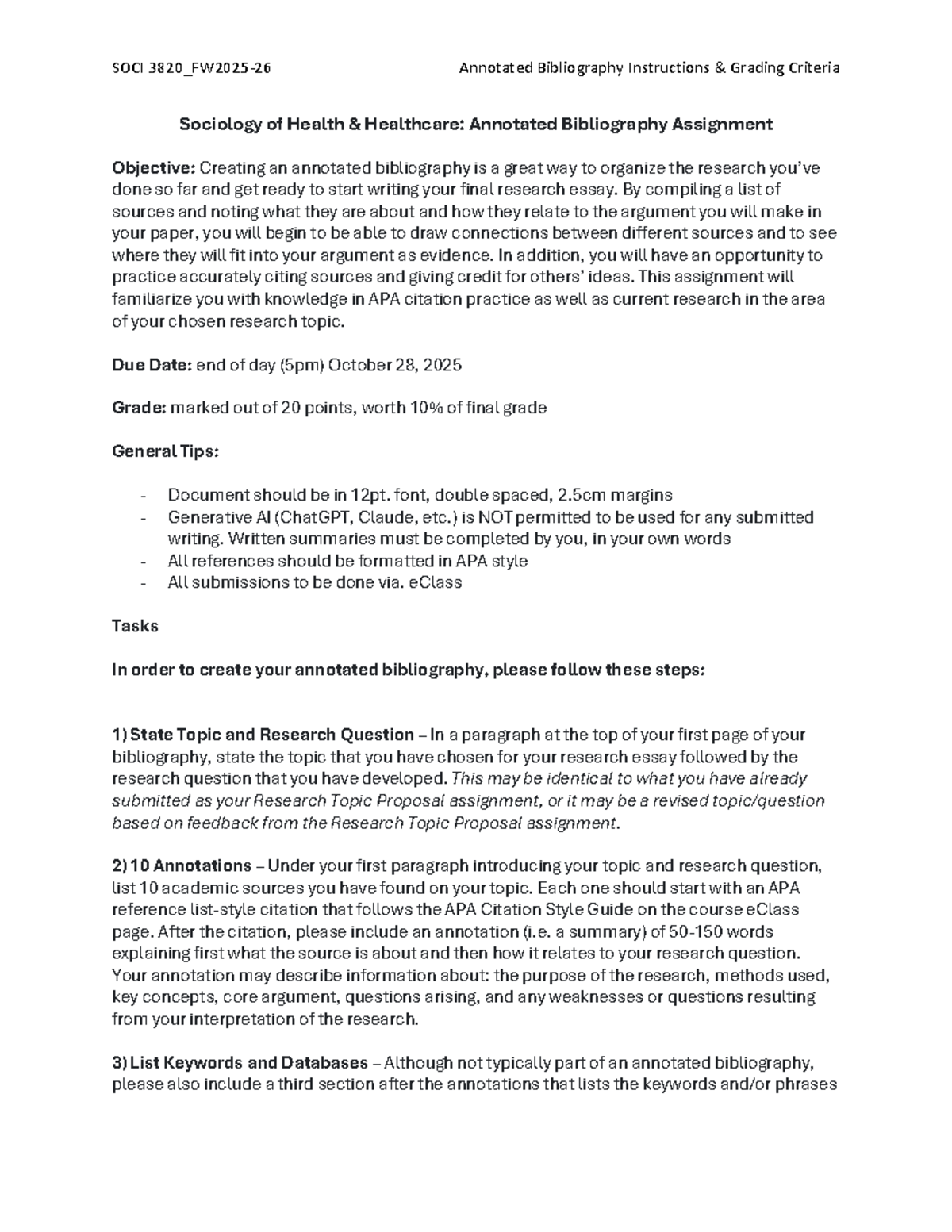 SOCI 2025 Annotated Bibliography Assignment Guidelines - Studocu