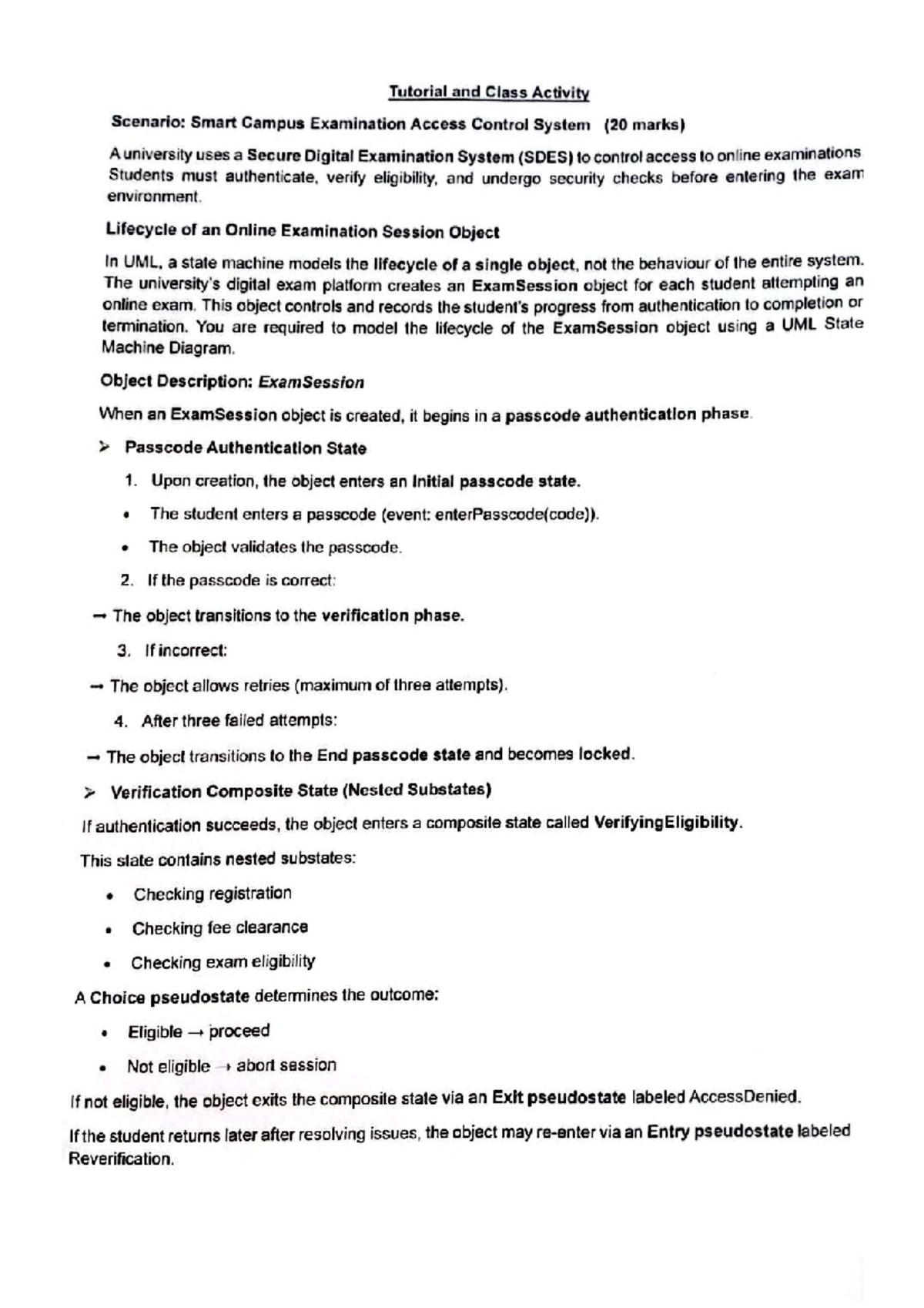 State Machine Class Activity: Smart Campus Exam Access Control (20 ...
