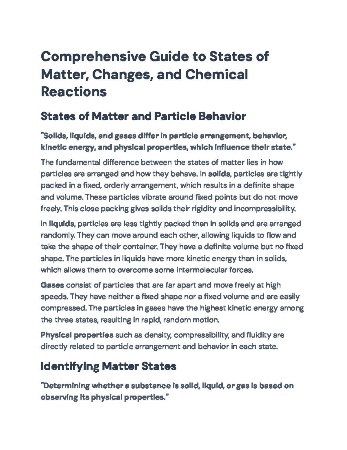 Comprehensive Guide: States of Matter & Chemical Changes (CHEM101 ...
