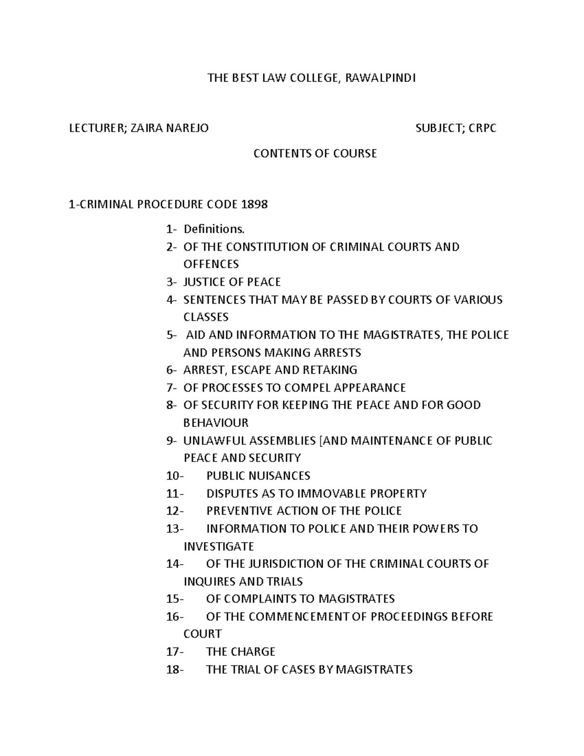 Criminal Procedure Code 1898: Key Concepts and Legal Framework - Studocu