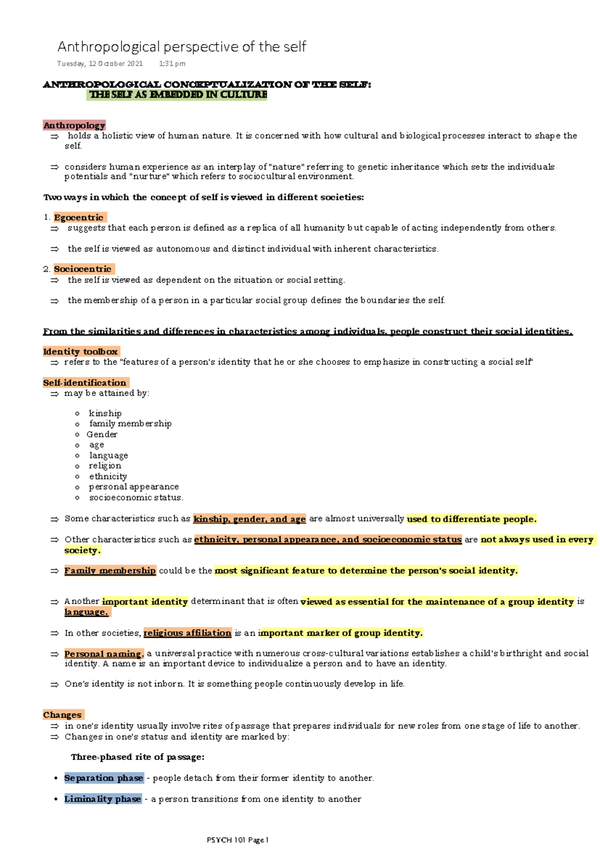 Anthropological perspective of the self - Anthropological ...
