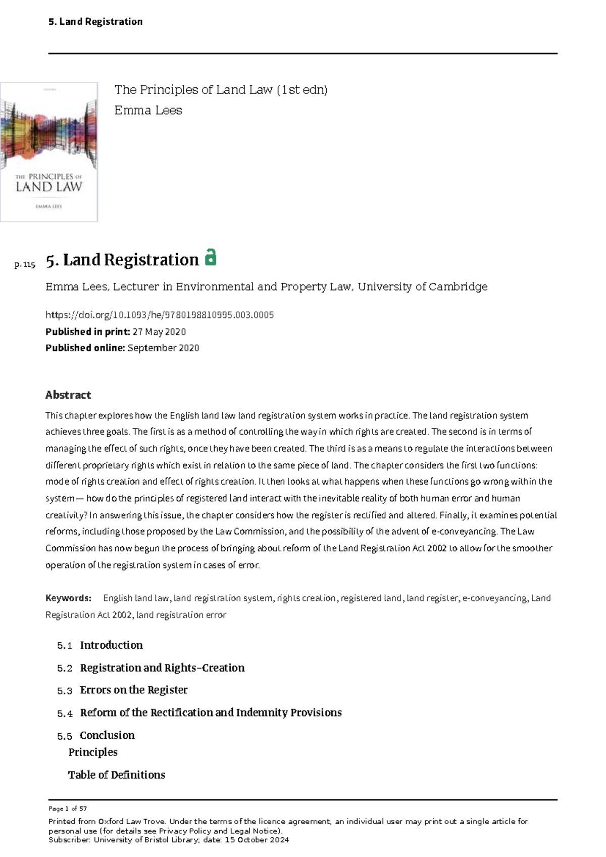 Land Registration: Principles and Legal Framework Overview (Course Code ...