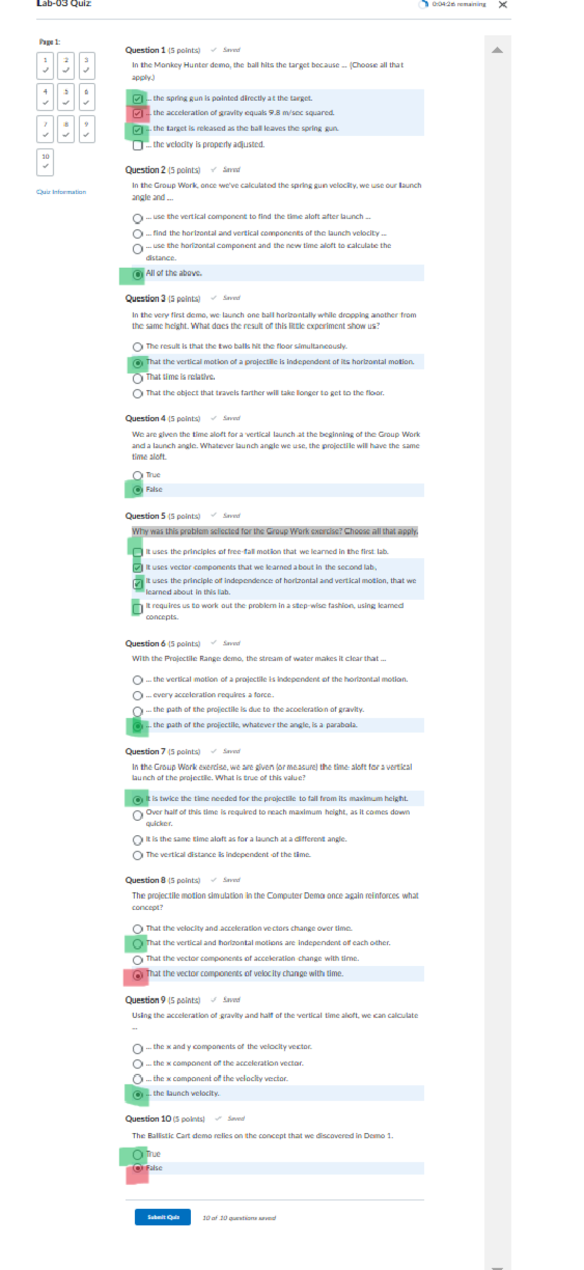 PHYS 101 Lab 3 Quiz Answers: Principles of Projectile Motion - Studocu
