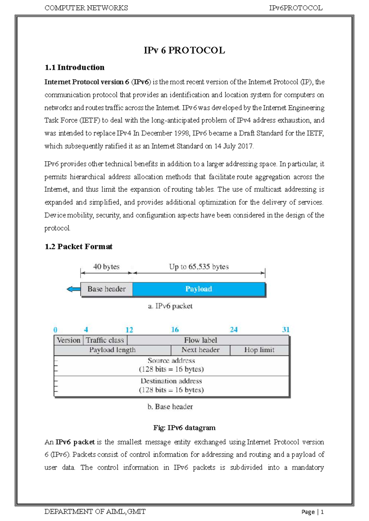 COMPUTER NETWORKS: IPv6 Protocol Overview and Packet Structure - Studocu