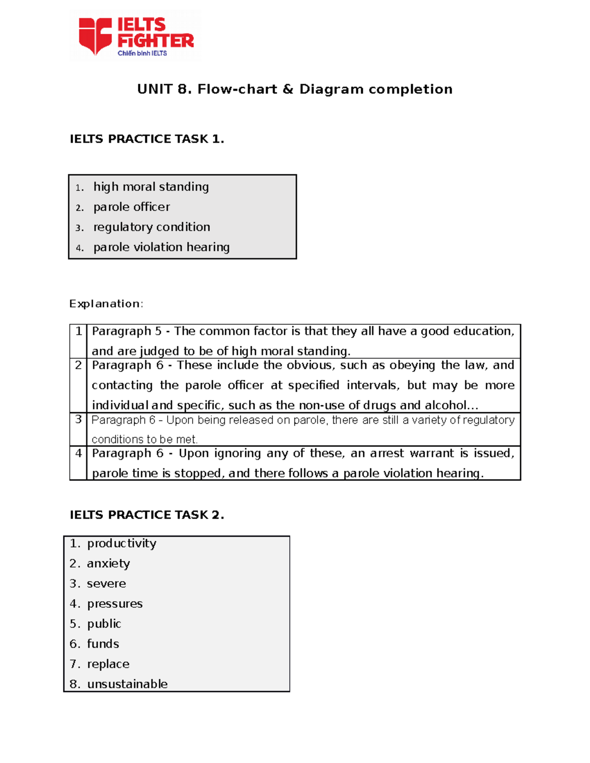 Answer Key Reading Unit 8. Flowchart & Diagram completion - UNIT 8 ...