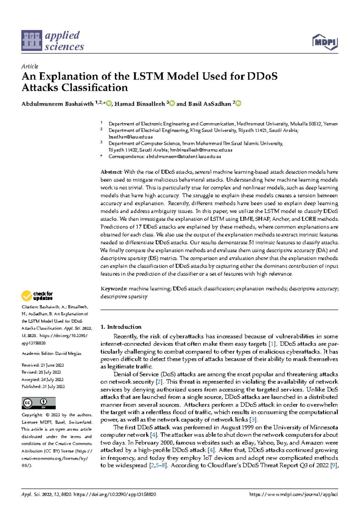 An Explanation of the LSTM Model Used for DDo S Attacks Classification ...