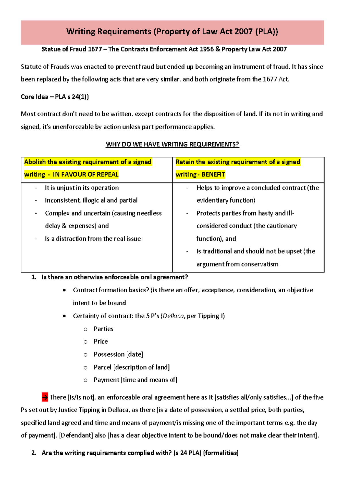 Contract Law Revisions (LAWS 2001) - Writing Requirements & Remedies ...