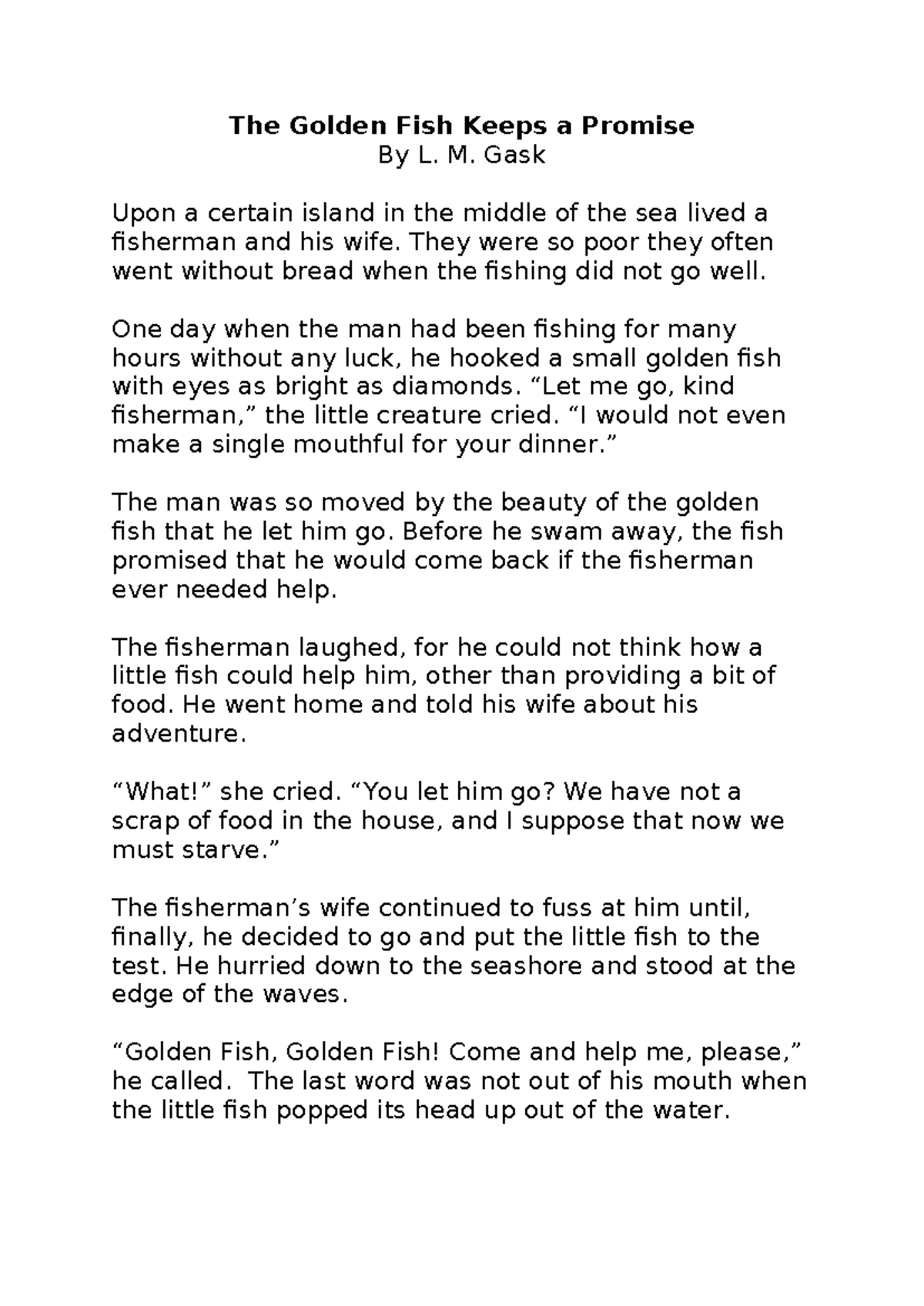 The Golden Fish Keeps a Promise: A Short Story Analysis - Studocu
