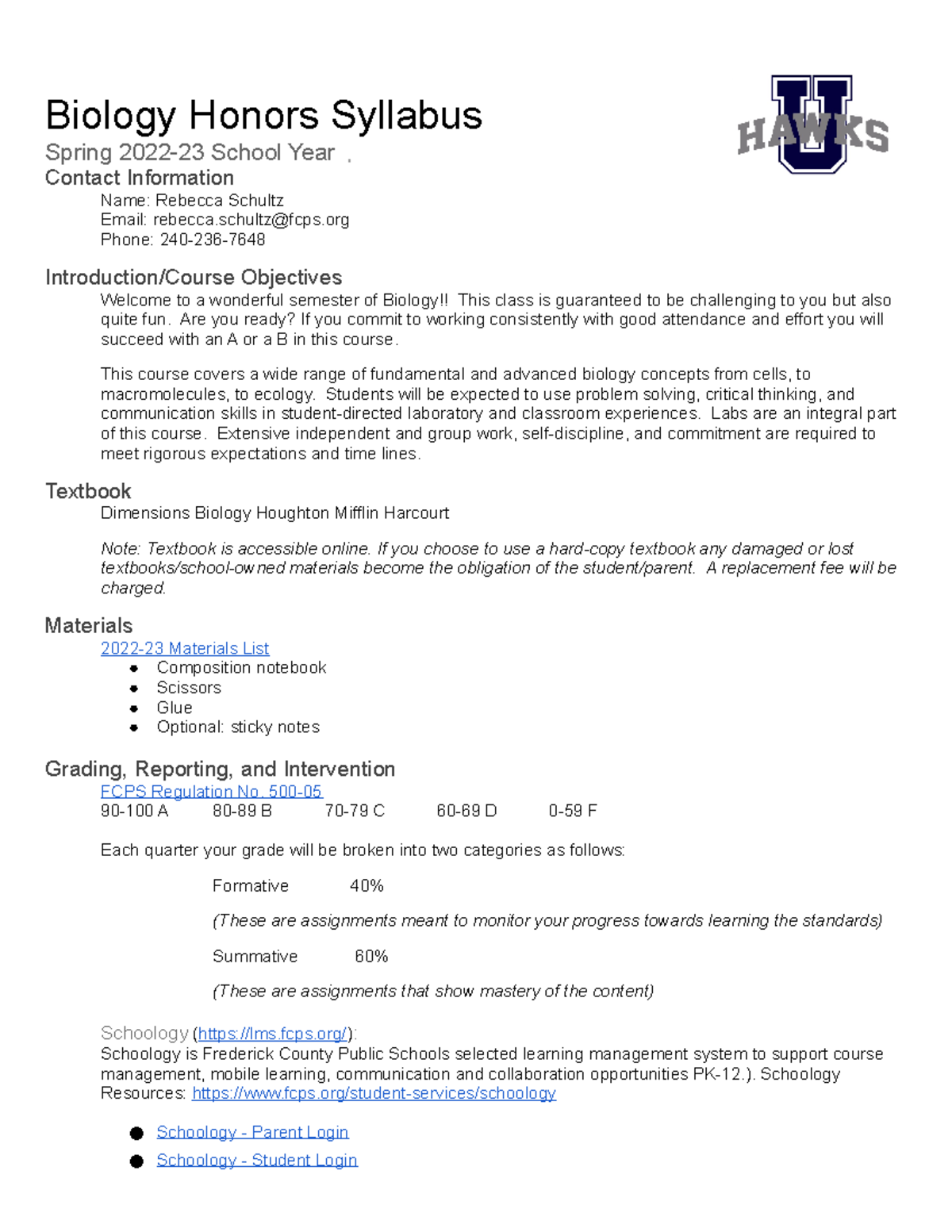 Biology Honors Syllabus - Spring 2022-23 (Course Code Included) - Studocu