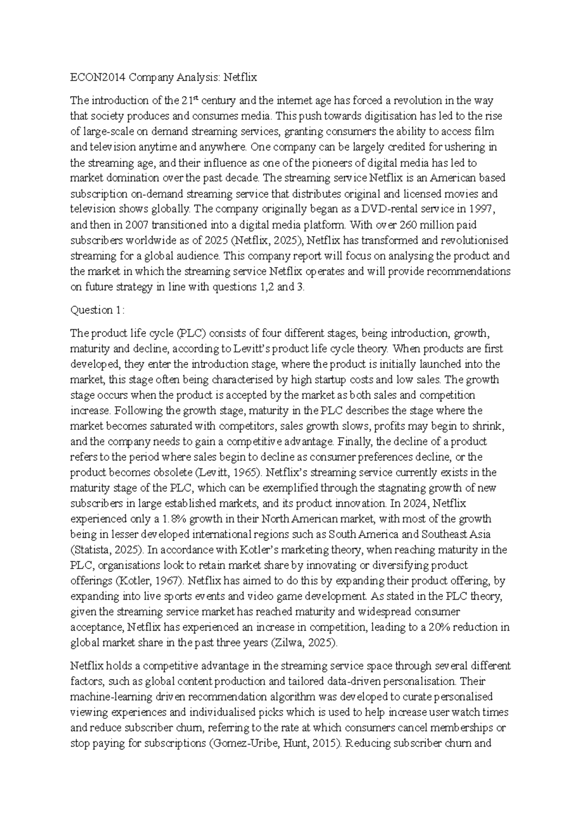 ECON2014 Final Exam: In-Depth Company Analysis of Netflix - Studocu