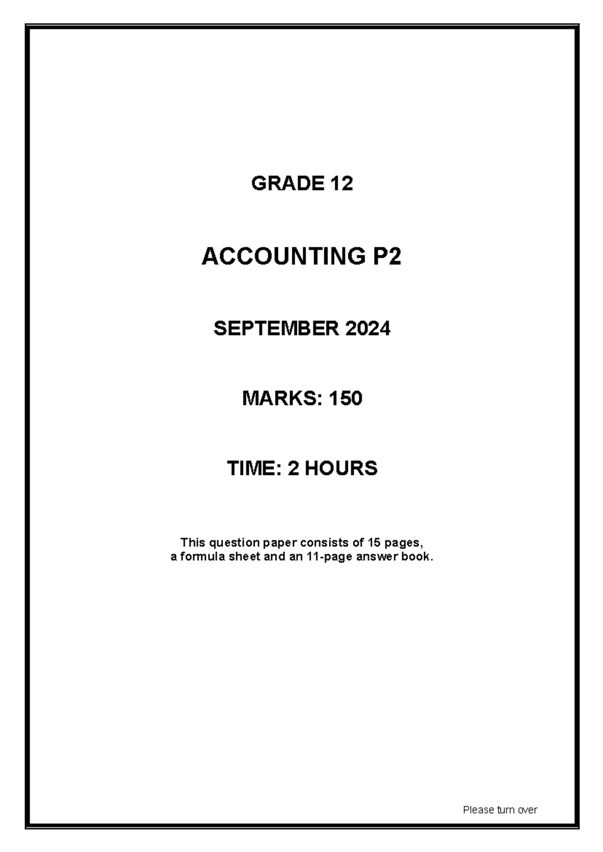 Accounting P2 Final Exam Prep September 2024 Question Paper - Studocu
