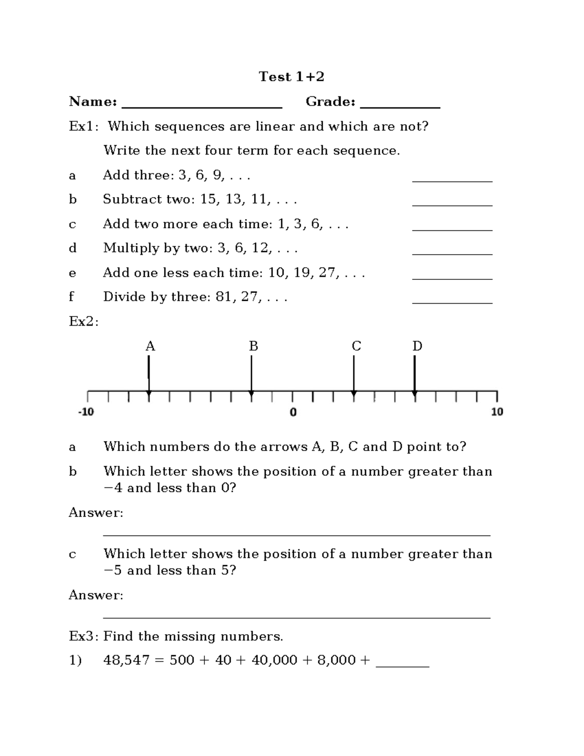 Test 1 & 2 - Math Exercises for Grade 4 Students - Studocu