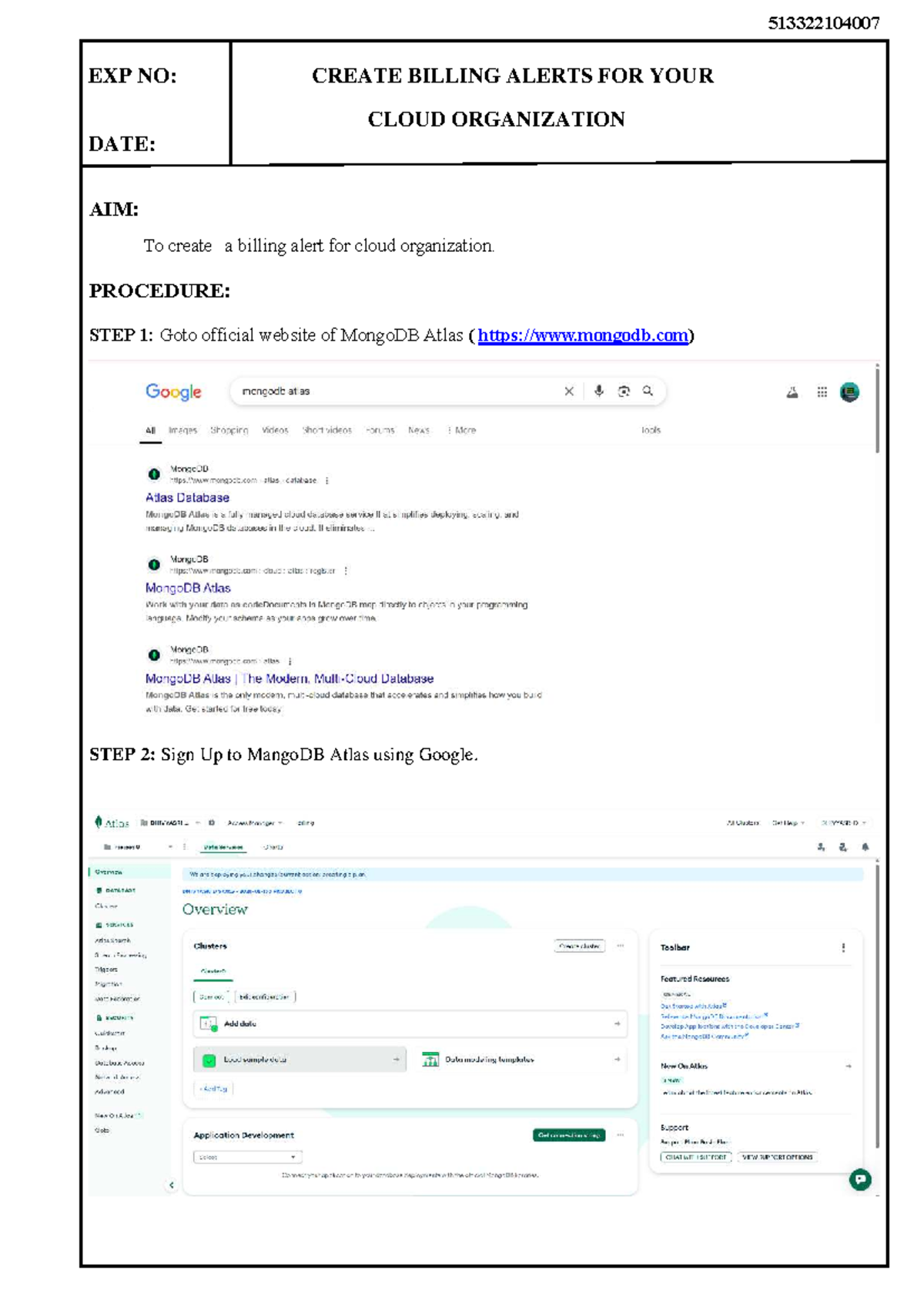 513322104007 Exp 4 CSM: Creating Billing Alerts for Cloud Org - Studocu
