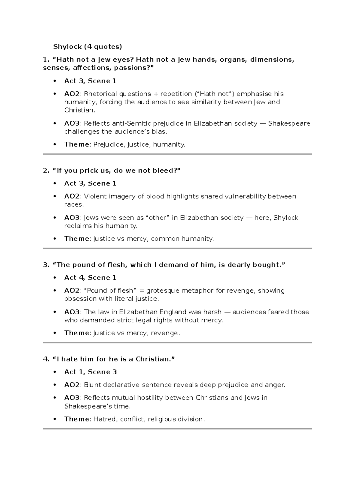 Merchant of Venice Quotes Analysis (GCSE 2026) - Studocu