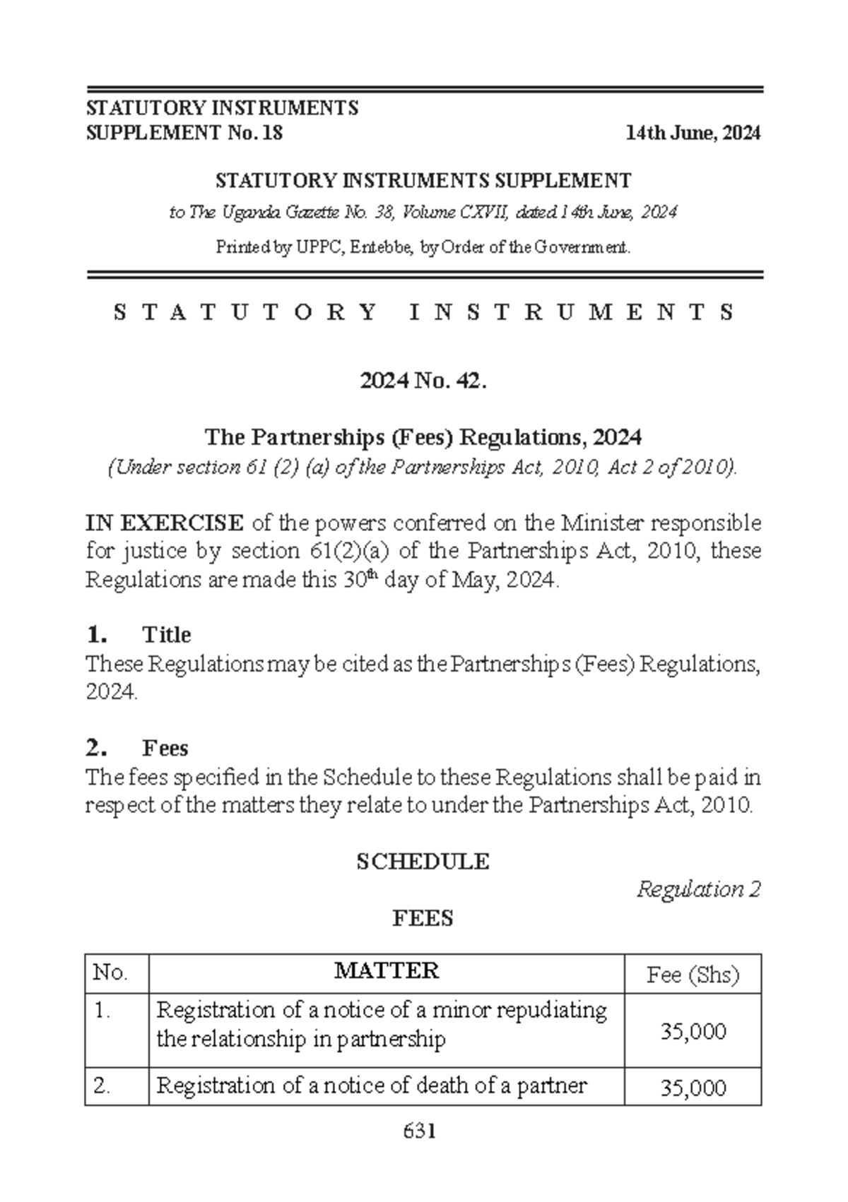 Partnerships (Fees) Regulations, 2024 - Statutory Instruments No. 42 ...