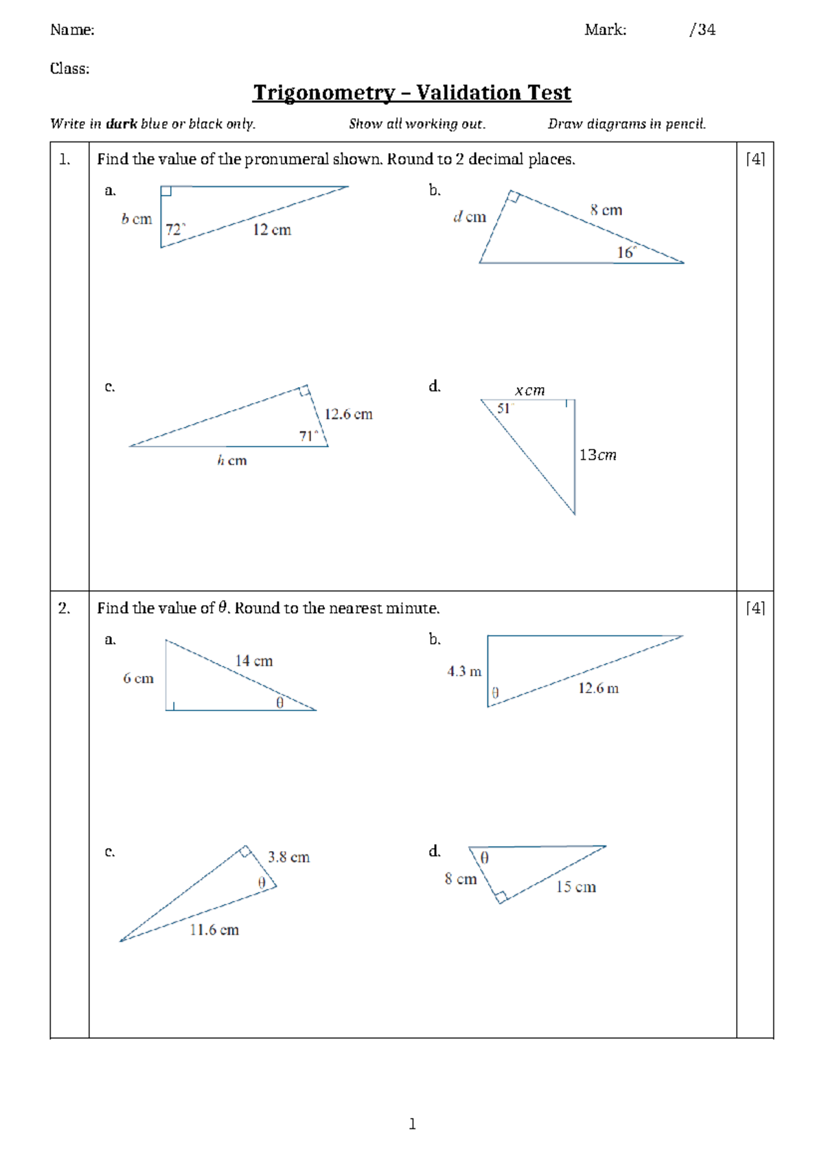 2024 Year 9 Trigonometry Validation Test - Studocu