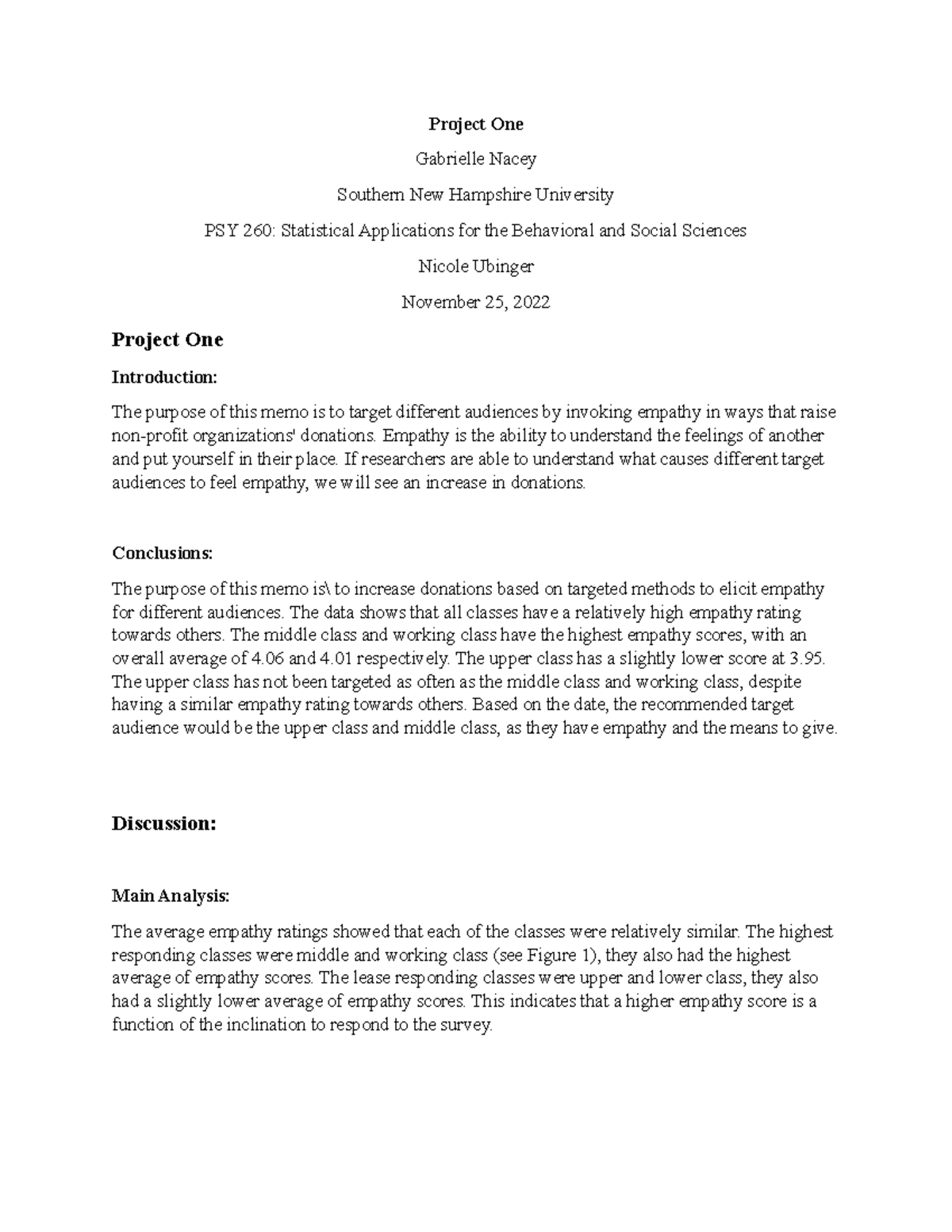 4.3 PSY260 - Project One: Empathy's Role in Increasing Donations - Studocu