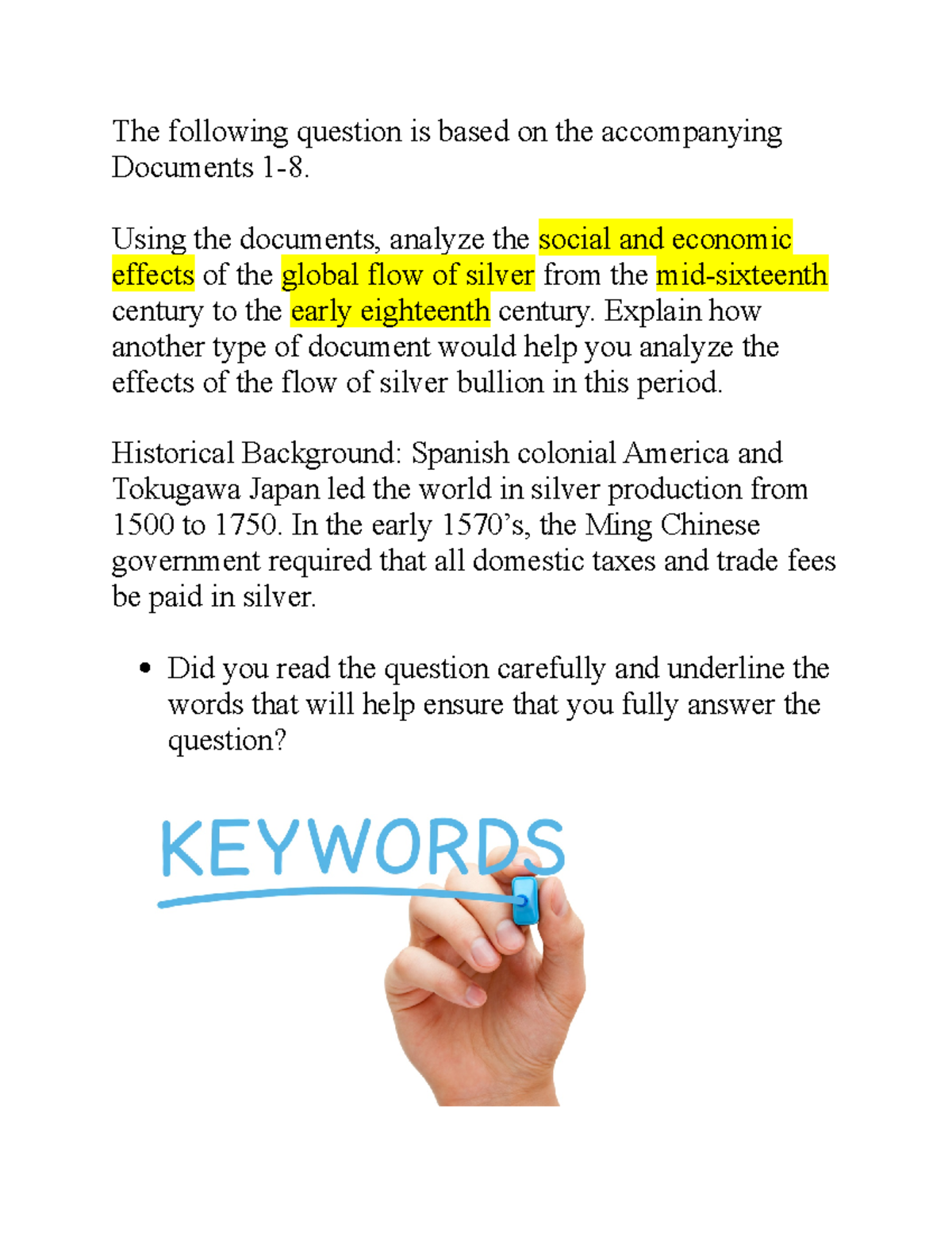 DBQ Notes: Analyzing Social & Economic Effects of Silver Trade - Studocu