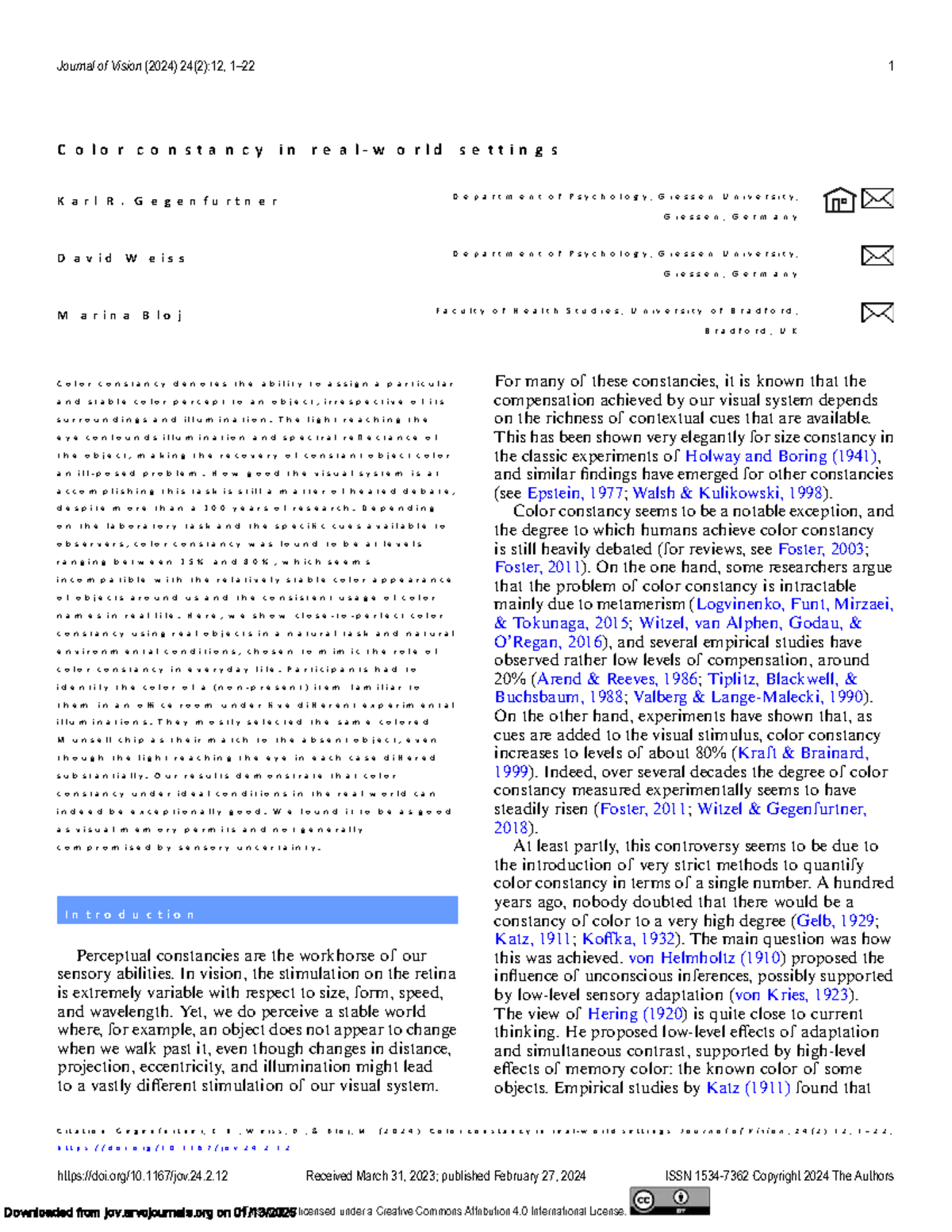 Color Constancy in Natural Settings: Insights from Gegenfurtner et al ...