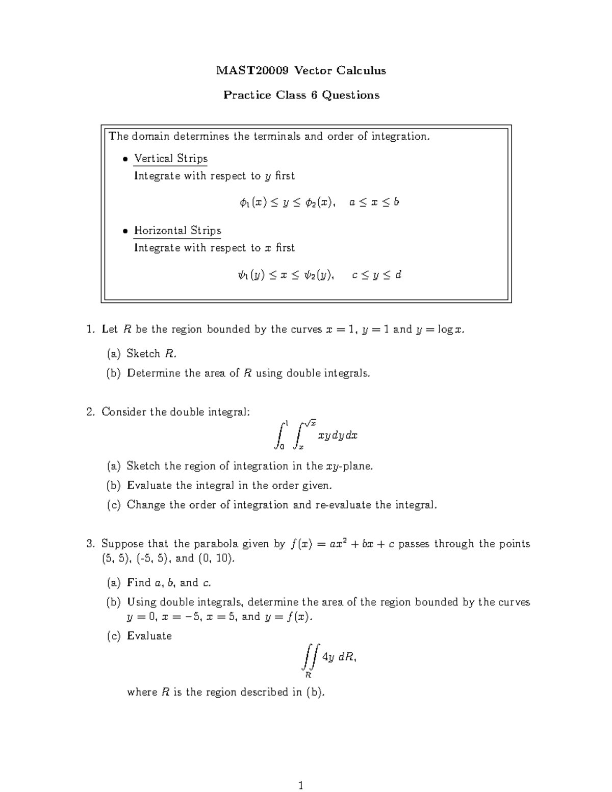 Vector Calculus Tutorial 6: Practice Questions & Double Integrals - Studocu