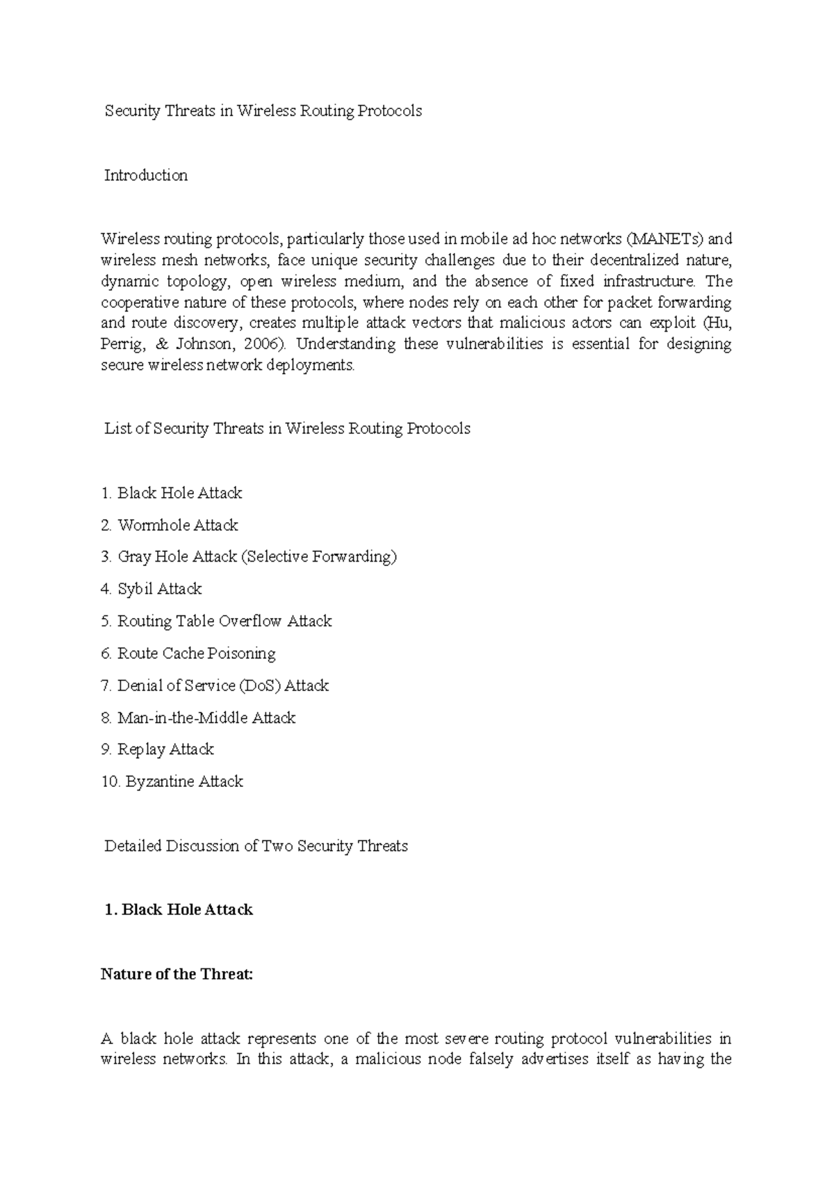 Security Threats in Wireless Routing Protocols: An Overview - Studocu