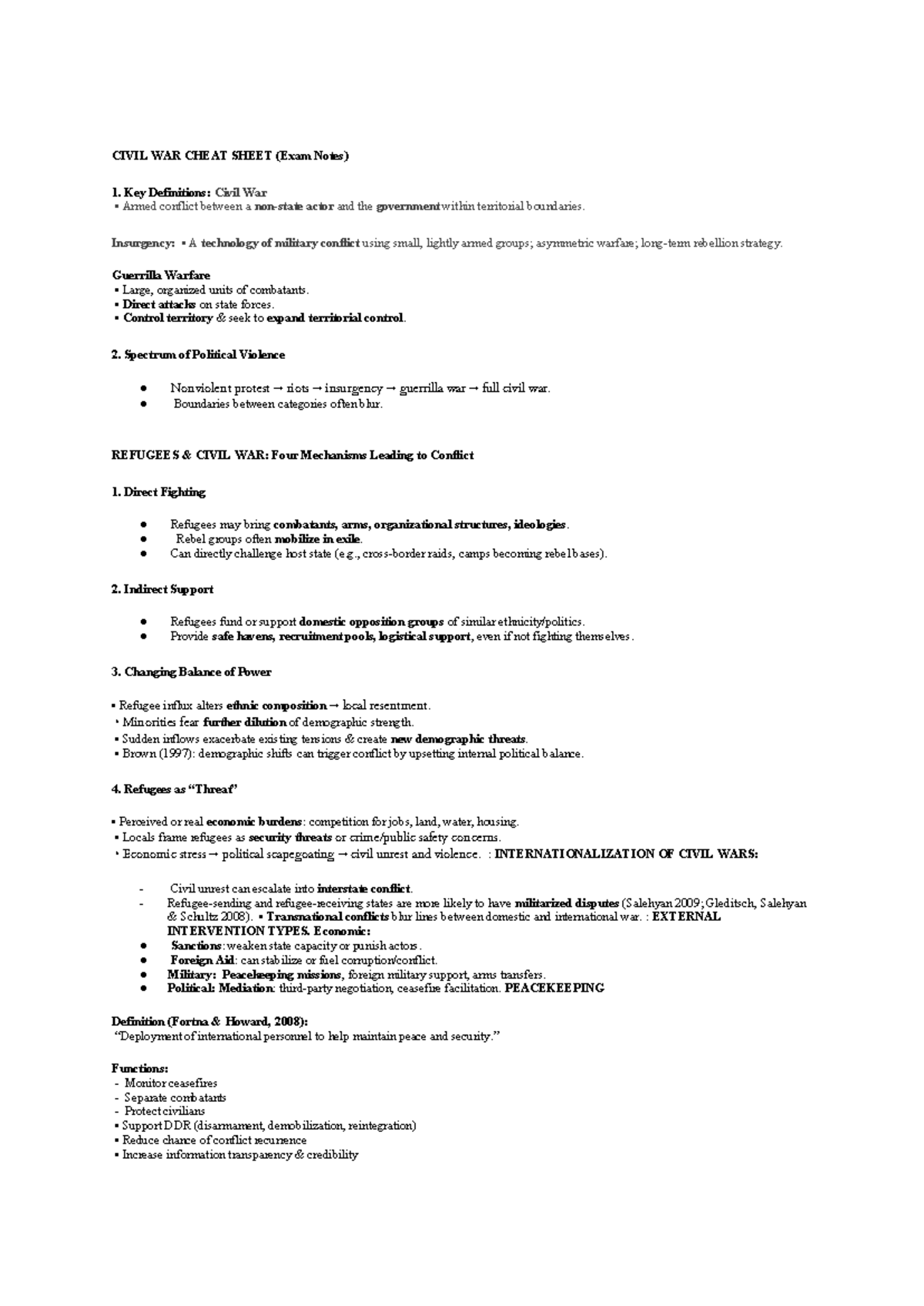 CIVIL WAR CHEAT SHEET (Midterm Exam Notes) - Studocu