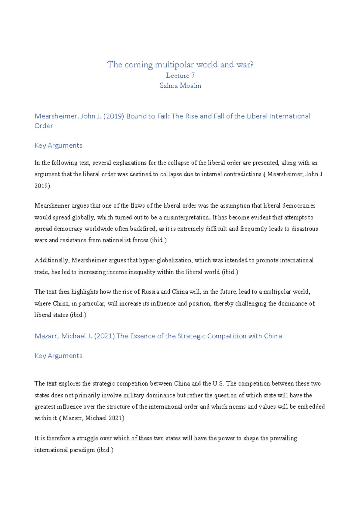 Lecture 7: The Multipolar World and Strategic Competition Analysis ...