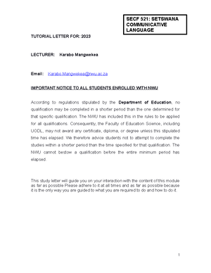 [Solved] Dinaane tsa batho - Setswana Communication (SECF 521) - Studocu