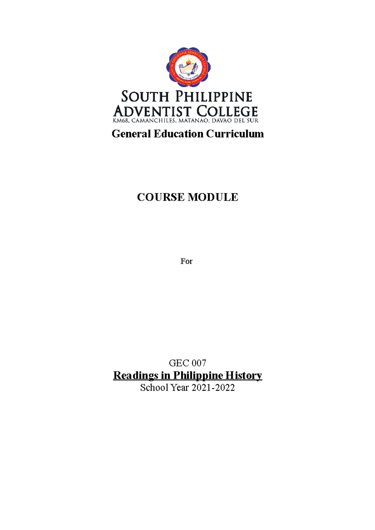 RPH Module VERA week 5 - General Education Curriculum COURSE MODULE For ...