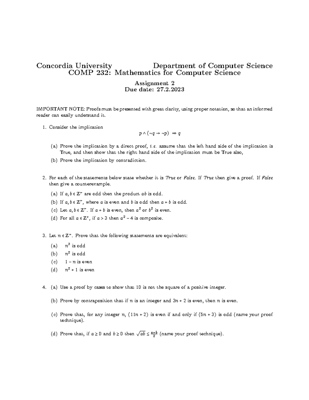 Assignment 2 mars 2023 - Concordia University Department of Computer ...