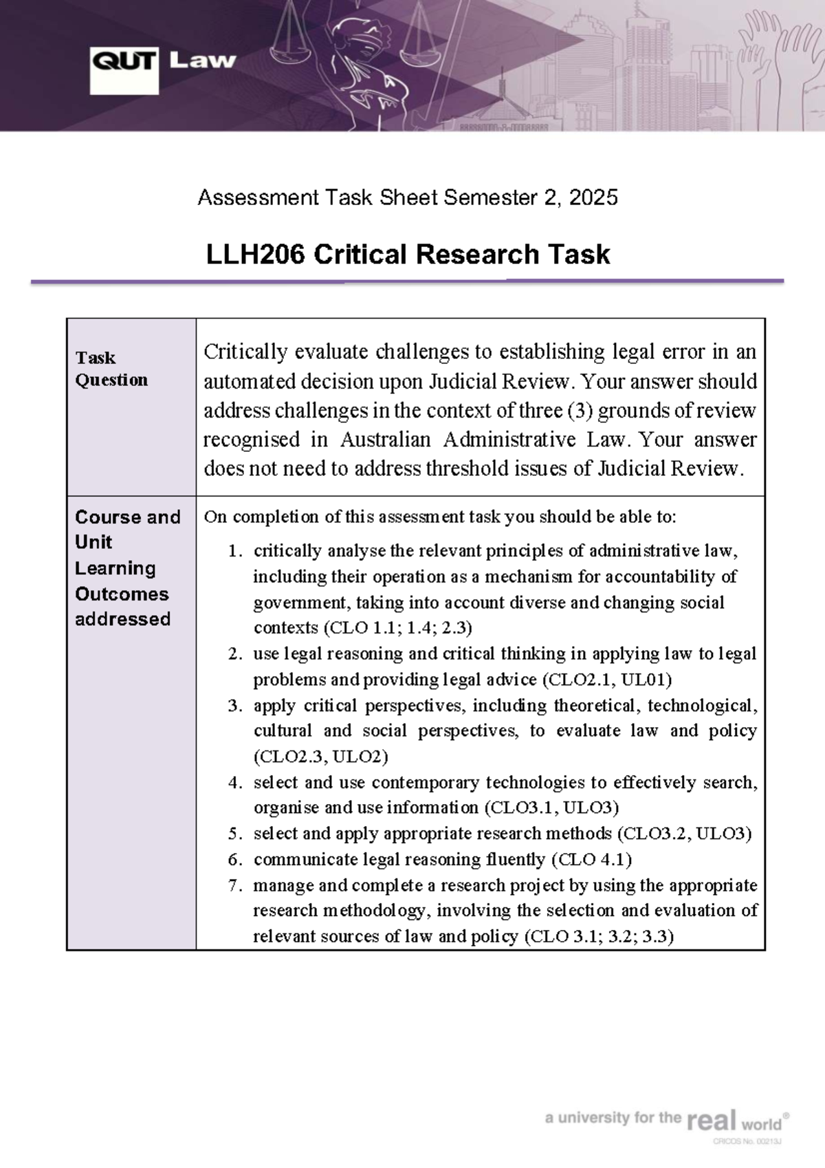 LLH206 Critical Research Task: Evaluating Legal Error in Automated ...
