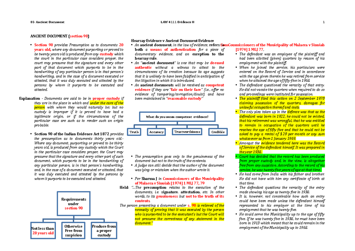 Presumption Ancient Document - 03 Ancient Document LAW 4111 Evidence II ...