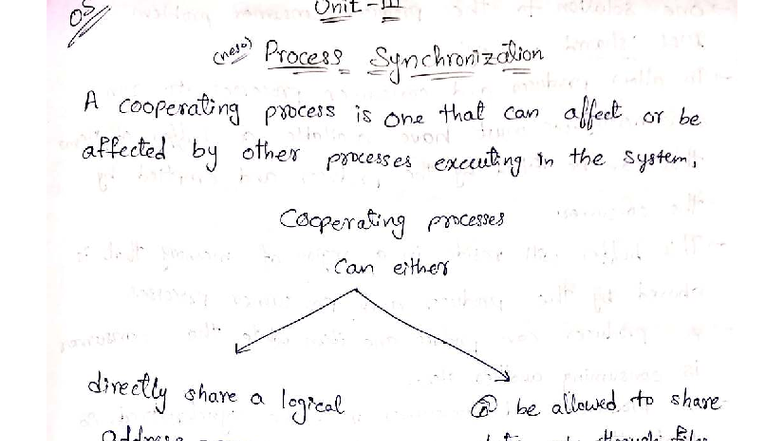 OS UNIT 3 - Process Synchronization and Cooperating Processes - Studocu