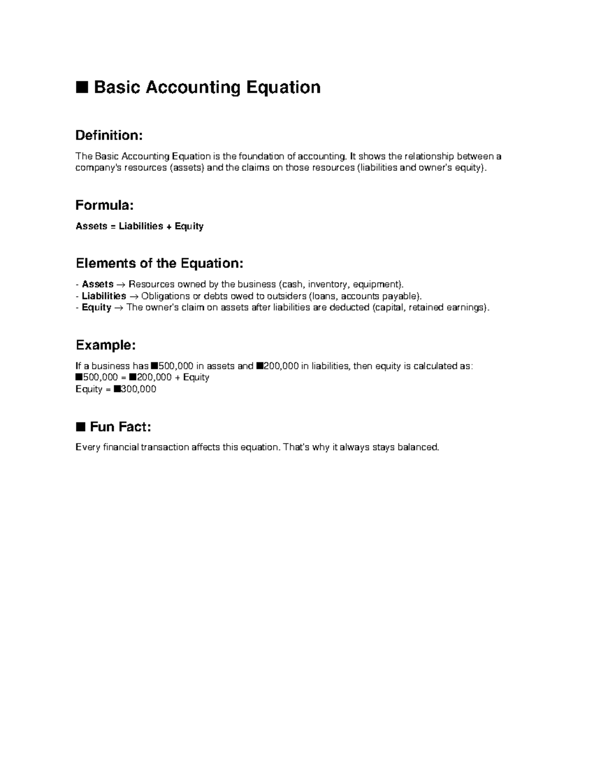 Basic accounting equation - It shows the relationship between a company ...